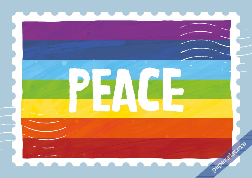 Postkarte Rainbow Peace Flag Stamp
